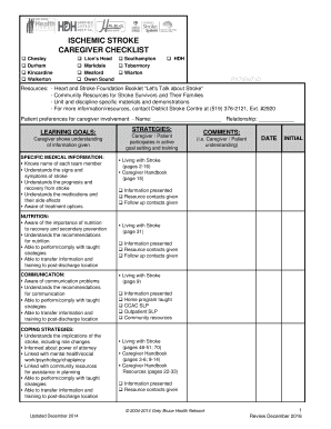 Fillable Online ISCHEMIC STROKE CAREGIVER CHECKLIST - gbhnca Fax Email ...
