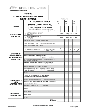 Fillable Online STROKE CLINICAL PATHWAY CHECKLIST ACUTE - MEDICAL Fax ...
