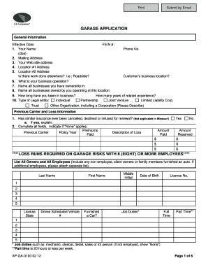 Fillable Online Print Submit by Email GARAGE APPLICATION General ...