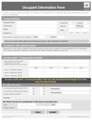 Fillable Online Occupant Information Form - mediaemaarcom Fax Email ...