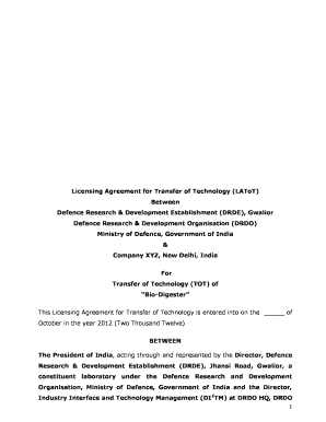 Fillable Online Licensing Agreement for Transfer of Technology (LAToT ...
