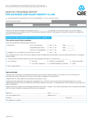 Fillable Online Monthly progress report FOR sickness and injuRy beneFit ...