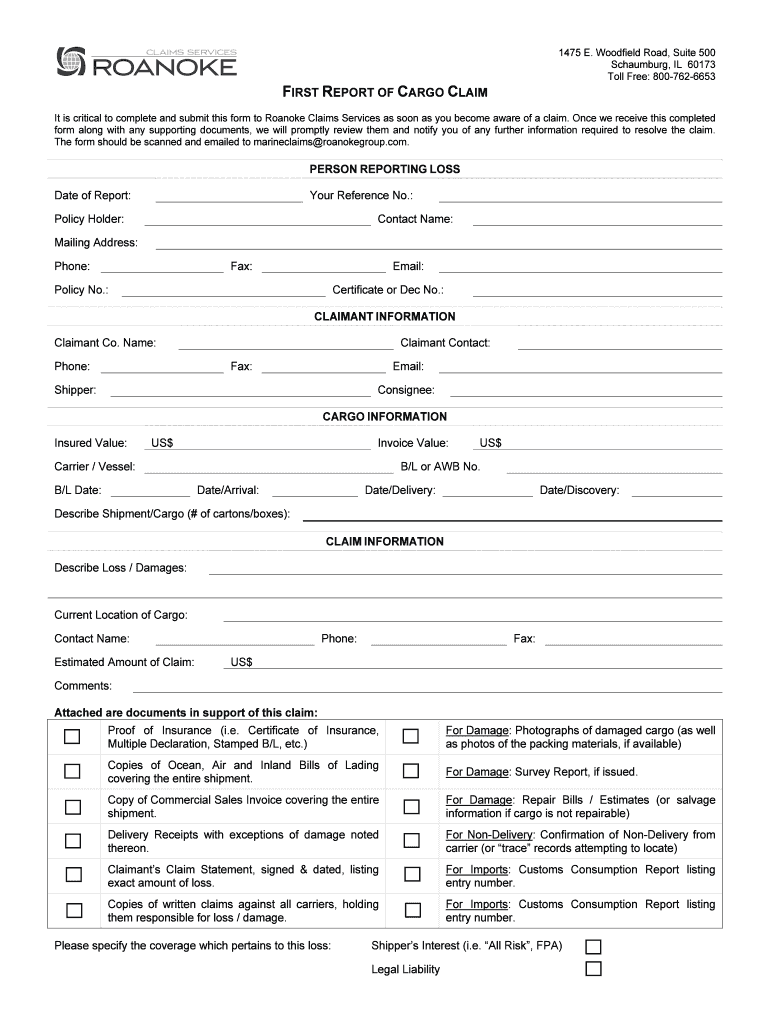 Fillable Online PERSON REPORTING LOSS CLAIMANT INFORMATION Fax Email ...