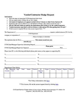 Fillable Online uvm Vendor/Contractor Badge Request Instructions: Print ...