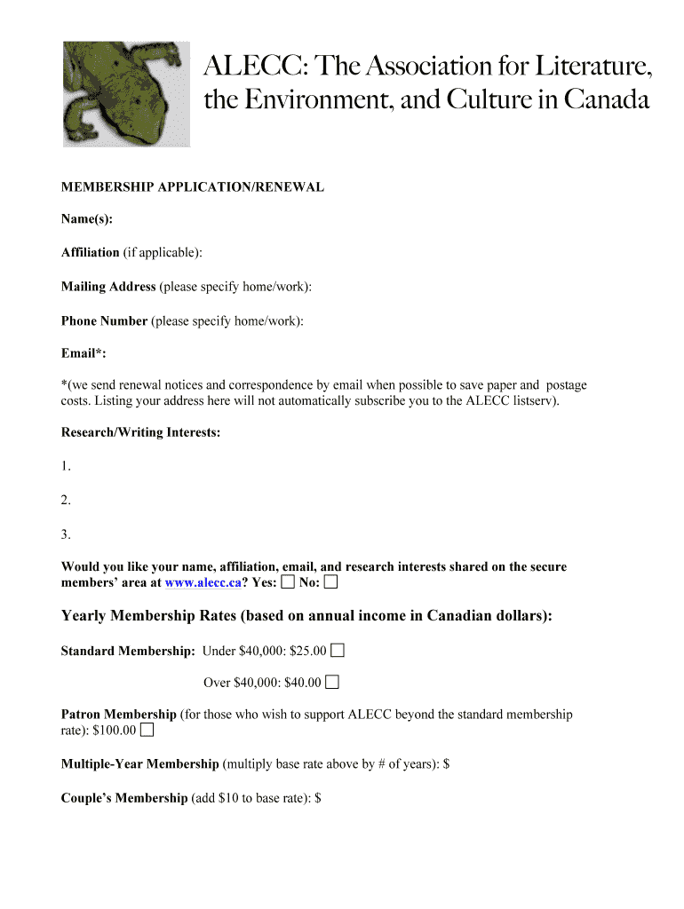 Fillable Online alecc ALECC Membership and Renewal Form 2014docx Fax ...