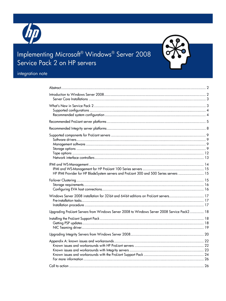 Fillable Online dator8 Implementing Microsoft Windows Server 2008 on HP ...