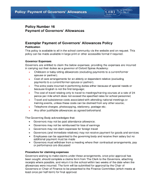 Fillable Online oxfordspiresacademy Policy Payment of Governors ...
