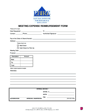 Fillable Online ebire MEETING EXPENSE REIMBURSEMENT FORM - EBIRE Fax Email Print - pdfFiller