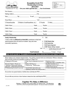 Fillable Online bpcsd PTO Membership and Giving Form - bpcsdorg Fax ...