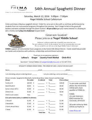 Fillable Online fhima Fhima Spaghetti Dinner Order Form 2016 - fhima ...