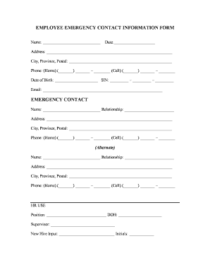 Fillable Online EMPLOYEE EMERGENCY CONTACT INFORMATION FORM EMERGENCY ...