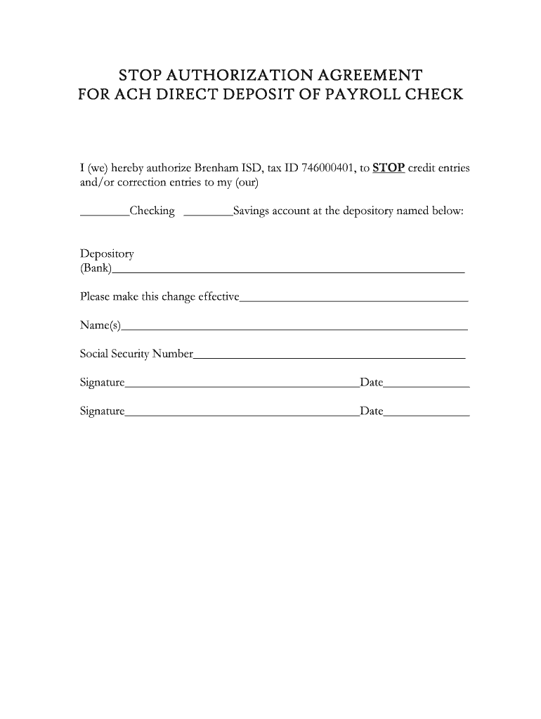 Fillable Online brenhamisd STOP AUTHORIZATION AGREEMENTdoc - brenhamisd ...