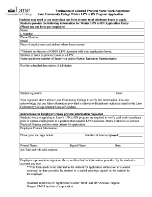 Fillable Online lanecc LPN Work Verification Form Draft - Lane ...
