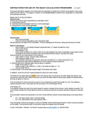 Fillable Online INSTRUCTIONS FOR USE OF THE SQUAT CALCULATION PROGRAMME ...