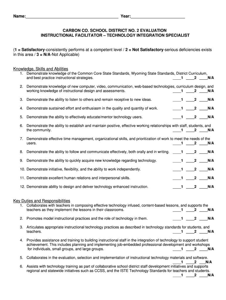 Fillable Online Tech Integr Spec Evaluation Form 2015docx Fax Email ...