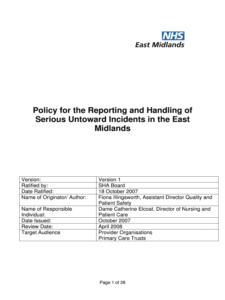 Fillable Online leicestercity nhs Policy for the Reporting and Handling ...