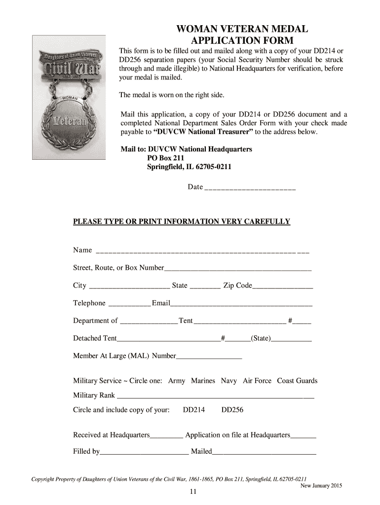 Fillable Online duvcw WOMAN VETERAN MEDAL APPLICATION FORM - duvcworg ...