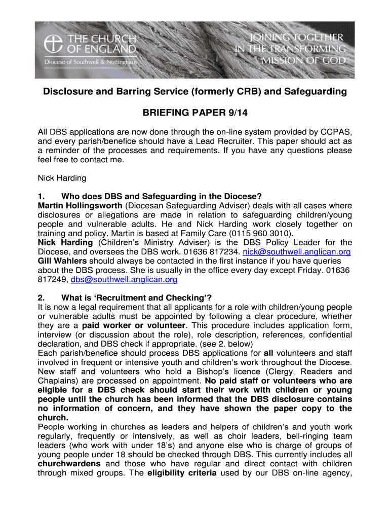 Fillable Online Disclosure and Barring Service (formerly CRB) and ...