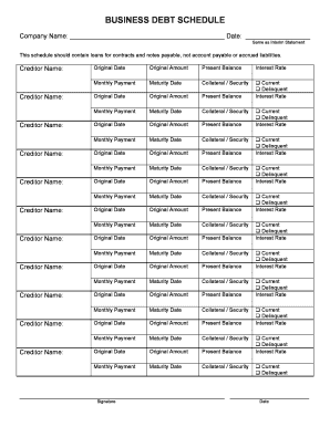 Fillable Online BUSINESS DEBT SCHEDULE - FNB Norcal Fax Email Print ...