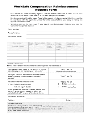 Fillable Online WorkSafe Compensation Reimbursement Fax Email Print ...