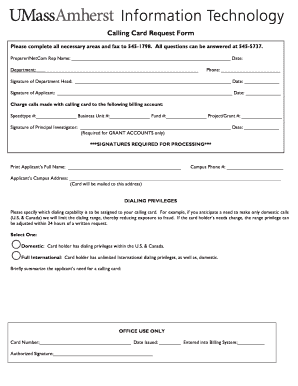 Fillable Online it umass Calling Card Request Form - UMass Amherst ...