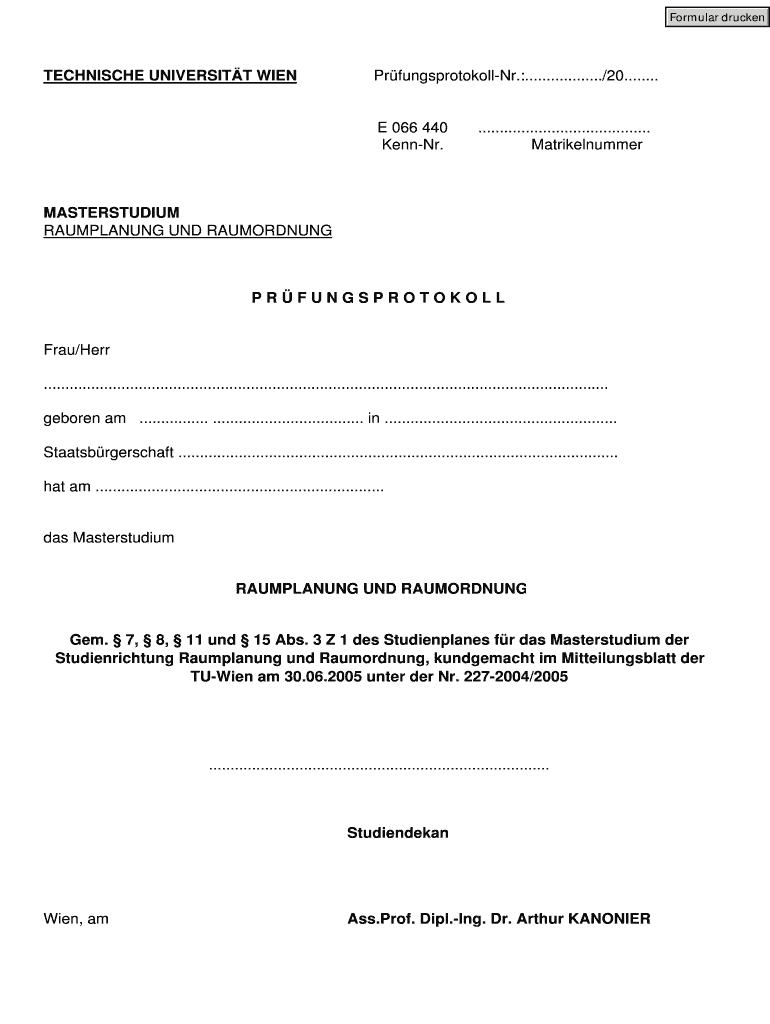 Fillable Online ar tuwien ac Protokoll Master RPL Bachelor 2-4bergangsbestimmungenxls Fax Email ...