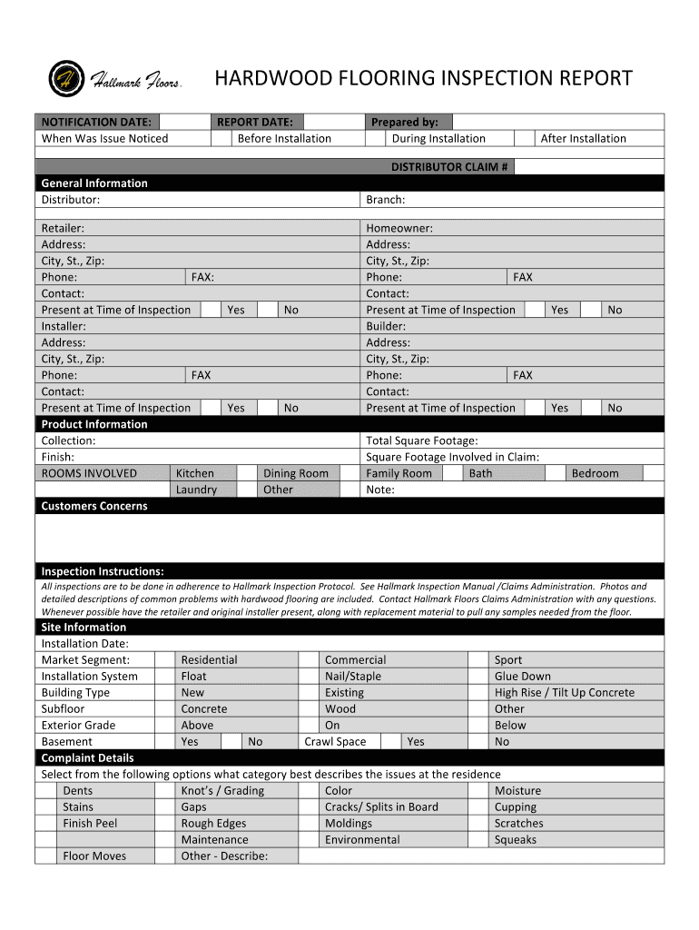 Fillable Online Hardwood flooring binspectionb report - Hallmark Floors ...