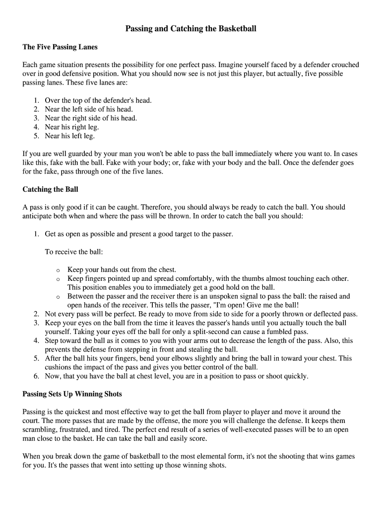 Fillable Online Passing and Catching the Basketball Fax Email Print ...
