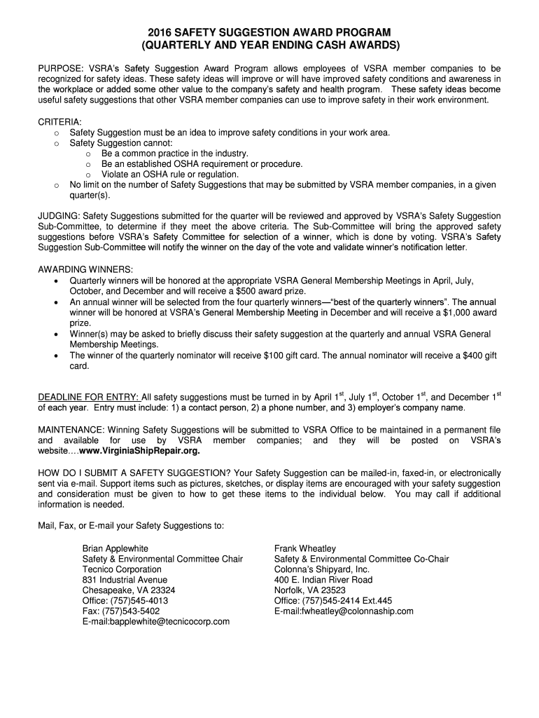 Fillable Online virginiashiprepair Safety Suggestion Program - Virginia ...