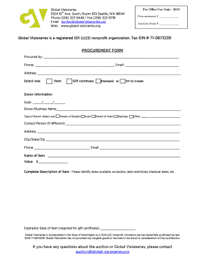 Fillable Online global-visionaries auction procurement form 2015 - ED ...