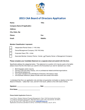 Fillable Online 2015 CAA Board of Directors Application Fax Email Print ...