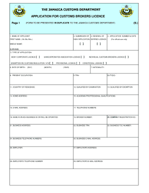 Fillable Online jacustoms gov THE JAMAICA CUSTOMS DEPARTMENT ...