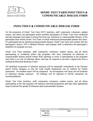 Fillable Online hindsfeetfarm Infectious or Communicable Disease Form ...