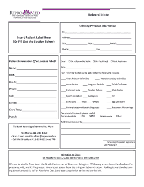 Fillable Online repromed Patient Referral Note Combined - ReproMed Fax Email Print - pdfFiller