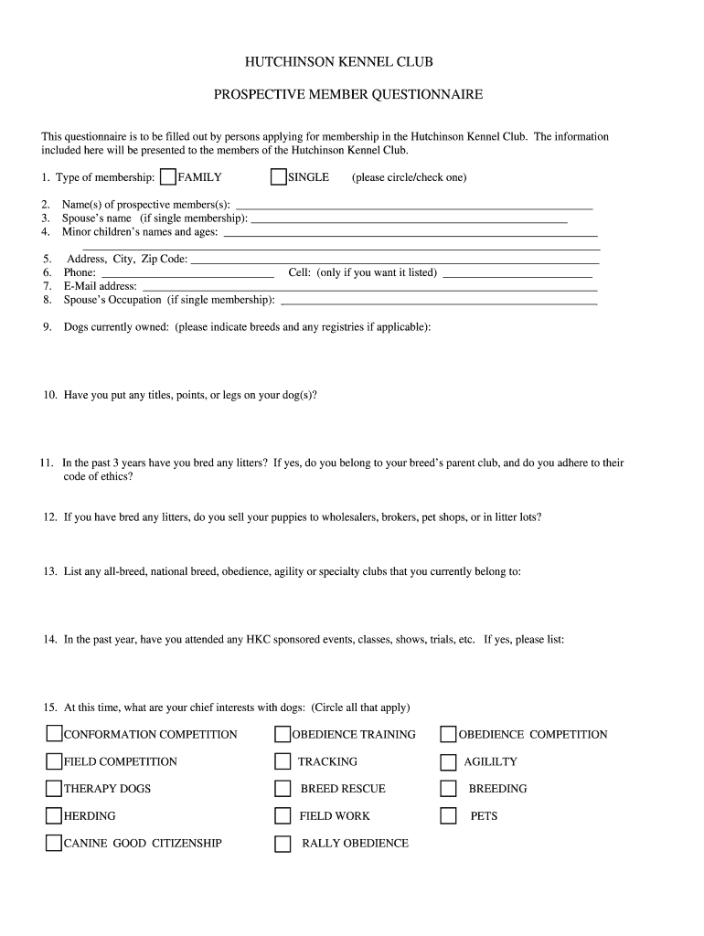 Fillable Online hutchinsonkennelclub HUTCHINSON KENNEL CLUB PROSPECTIVE ...
