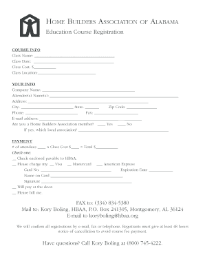 Fillable Online hbaa HOME BUILDERS ASSOCIATION OF ALABAMA Education ...