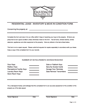 Fillable Online BRESIDENTIAL LEASEb - INVENTORY amp MOVE IN CONDITION ...