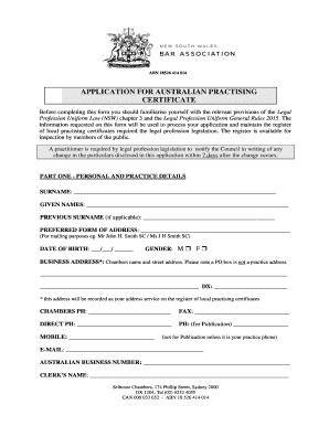 Fillable Online Applic Pract Certificate - NSW Bar Association Fax ...
