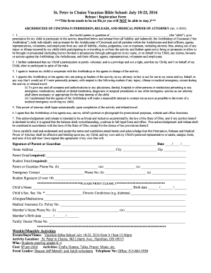 Fillable Online 2016 VBS Student Medical Release in English 2016 VBS ...