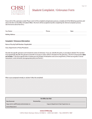Fillable Online chsu Page 1 of 2 Student Complaint Grievance Form ...