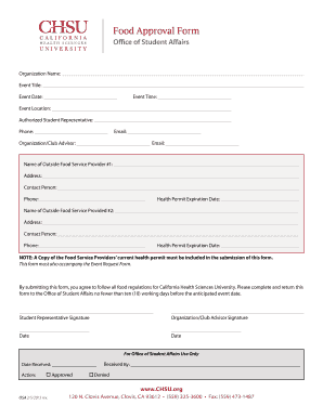 Fillable Online chsu Food Approval Form Fax Email Print - pdfFiller