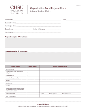 Fillable Online chsu Organization Fund Request Form - chsuorg Fax Email ...