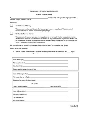 Fillable Online CERTIFICATE OF NON-REVOCATION OF POWER OF ATTORNEY Fax ...