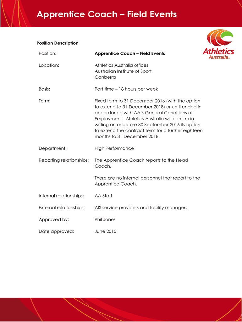 Fillable Online Apprentice Coach Field Events - Athletics Australia Fax Email Print - pdfFiller