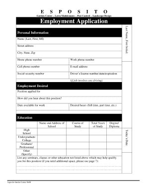 Fillable Online Garden Center Lawn Maintenance Employment Application ...