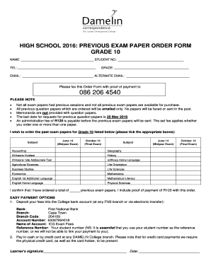 Fillable Online dcc edu HIGH SCHOOL 2016: PREVIOUS EXAM PAPER ORDER ...