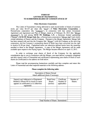 Fillable Online FORM OF LETTER OF TRANSMITTAL TO SURRENDER SHARES OF ...