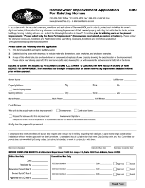 Fillable Online Homeowner Improvement Application 689 For Existing Fax ...