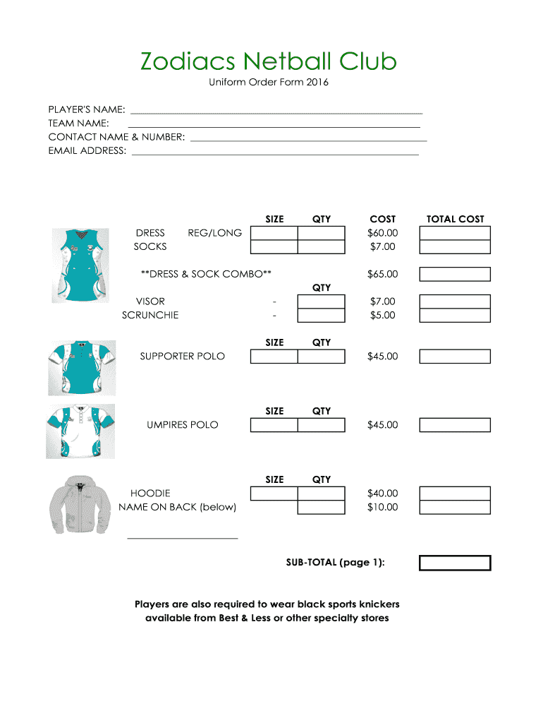 Fillable Online Zodiacs Netball Club Fax Email Print - pdfFiller