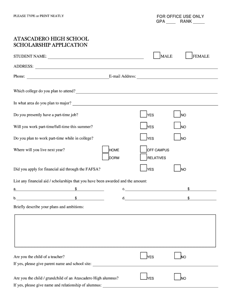 Fillable Online atas k12 ca ATASCADERO HIGH SCHOOL LOCAL SCHOLARSHIP ...
